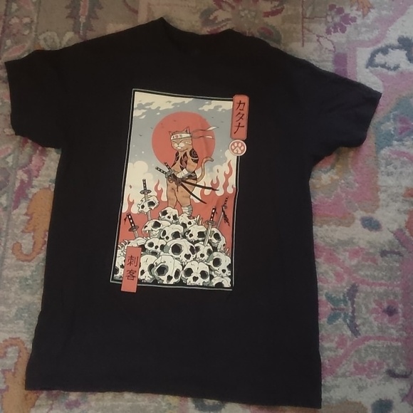 Threadless | Shirts | Graphic Black Tshirt With Samurai Cat Design | Poshmark